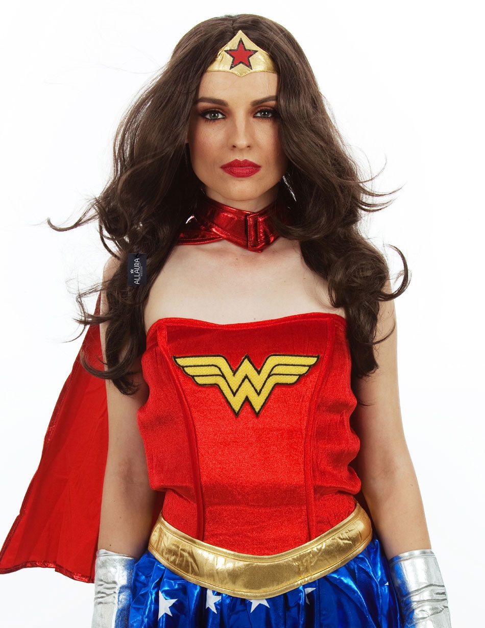 Super Heroine Wonder Woman Long Brown Wig - By Allaura