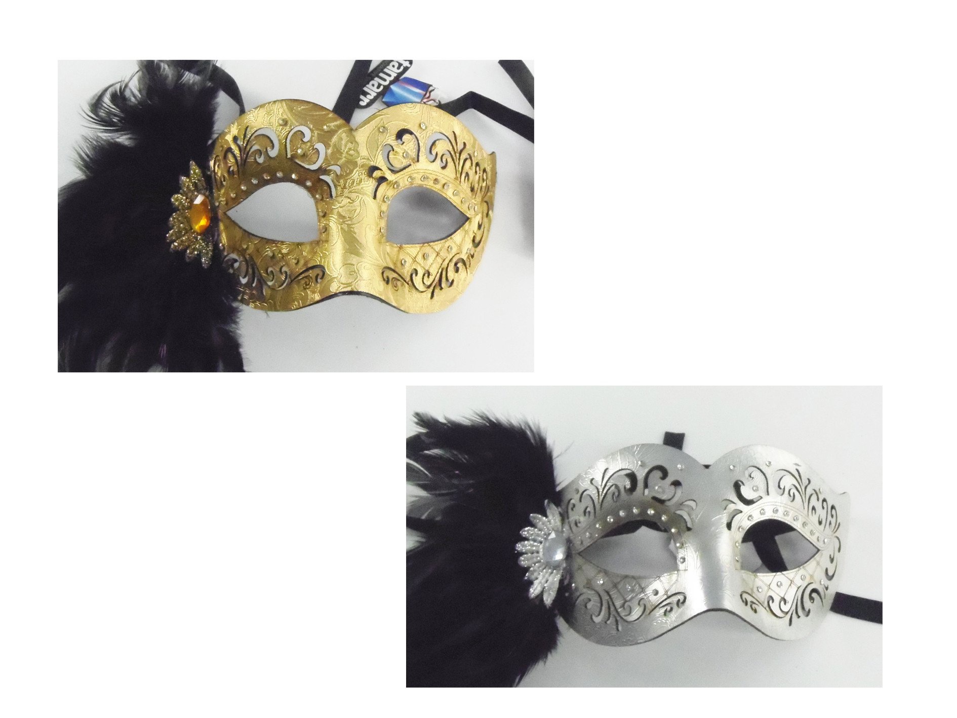 Gold or Silver Soft Masquerade Feather Mask MK144 - Becs Costume Box