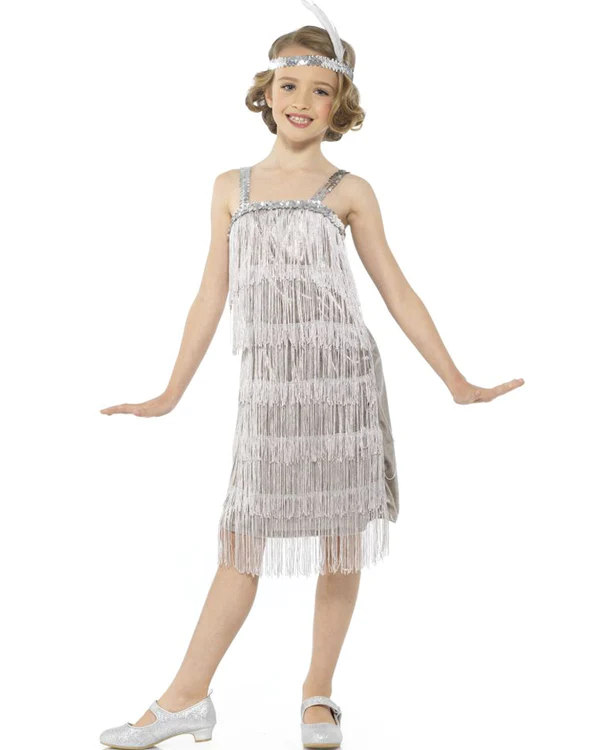 Silver 1920s Flapper Girls Dress-By Karnival
