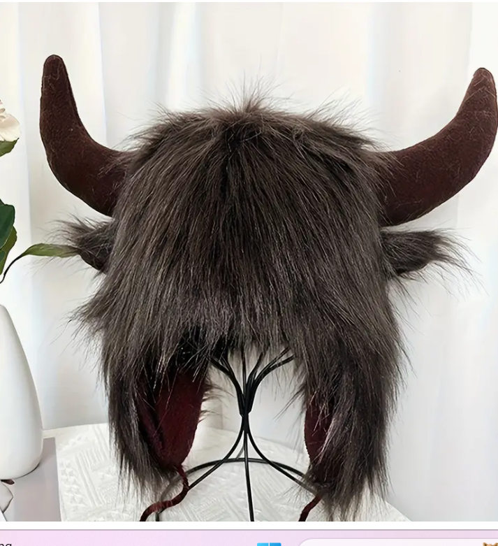 Viking Brown Fur Helmet with Horns