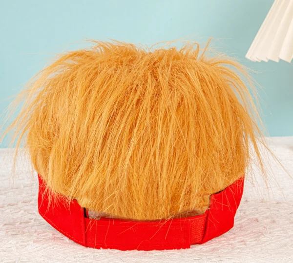 U.S. President Donald Trump's Red Visor Hat with Hair - Becs Costume Box