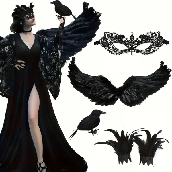 Black Raven Costume Black Folding Devil Wings Costume Kits